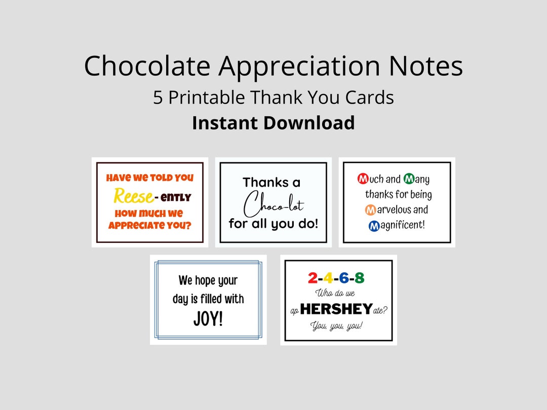 Chocolate Bar Appreciation Gift Tags - Printable Candy Notes (digital ...
