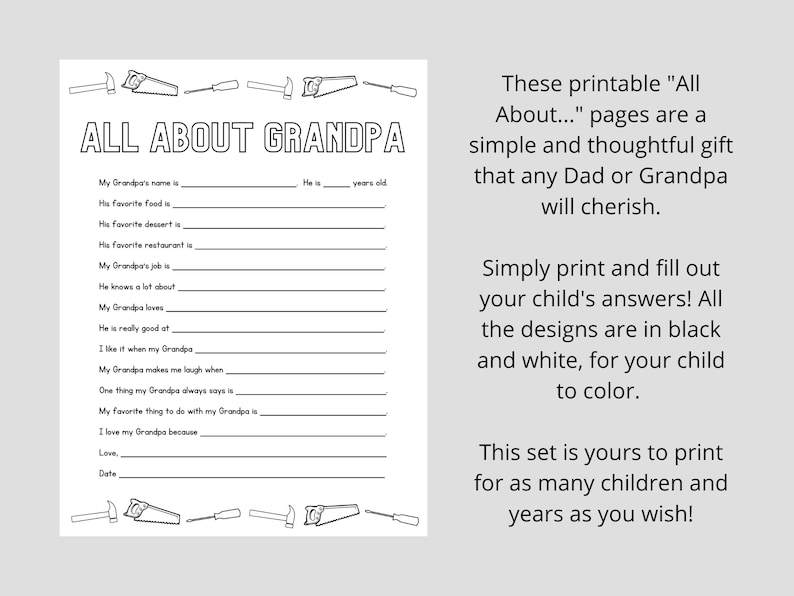 All About Dad Questionnaire Grandpa Questionnaire Printable Etsy