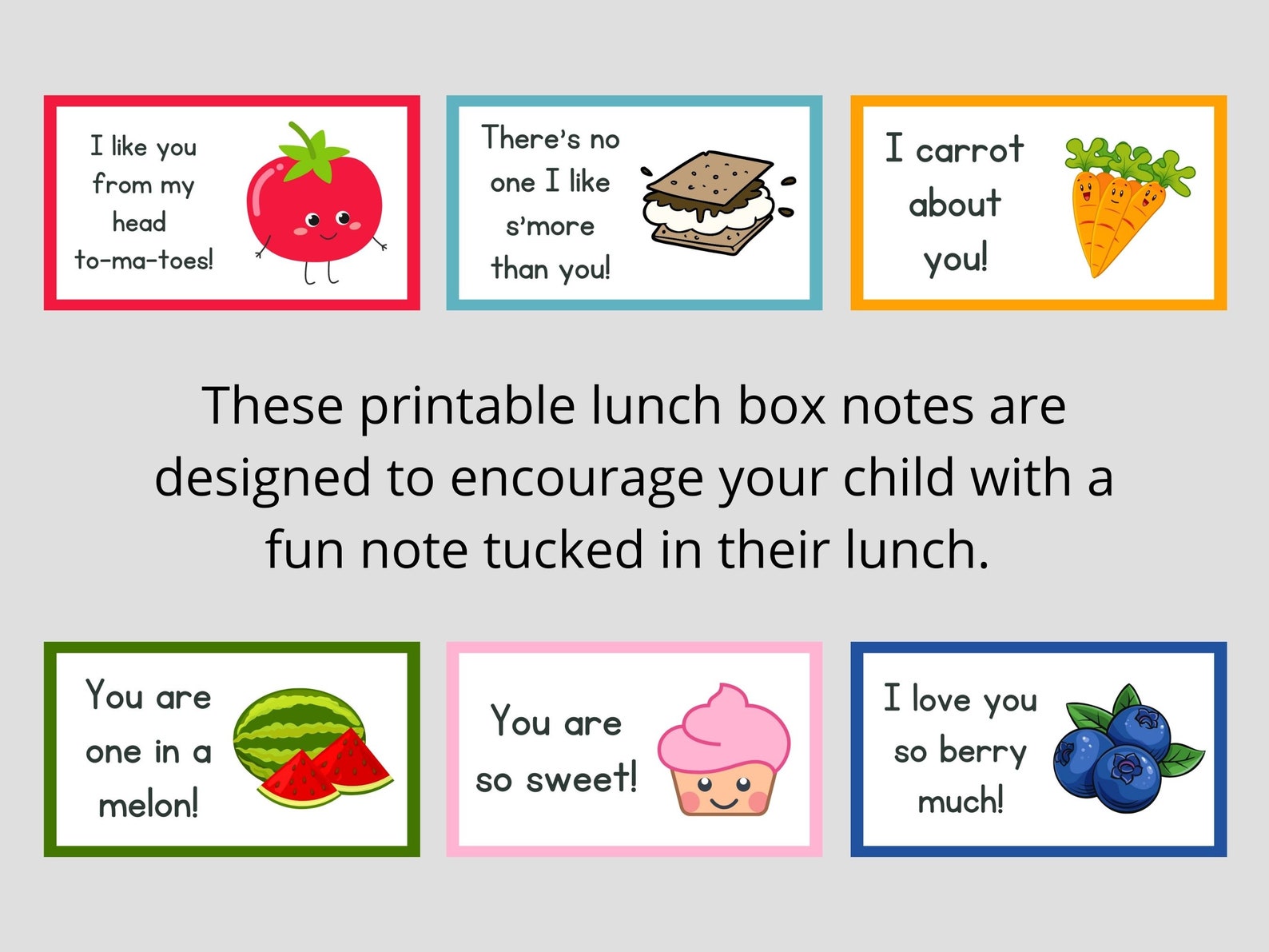 Food Theme Lunch Box Notes for Kids Encouraging Notes for Kids ...