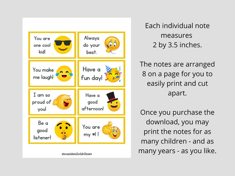 Emoji Lunch Box Notes for Kids, 24 Printable Cards (digital Download ...