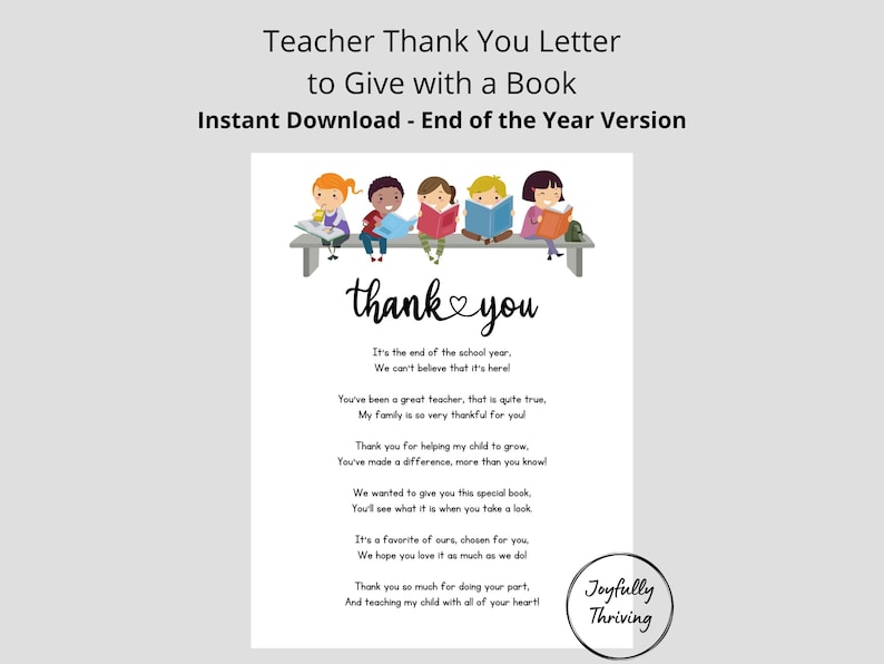 End of Year Teacher Thank You Letter Printable (digital Download) - Etsy