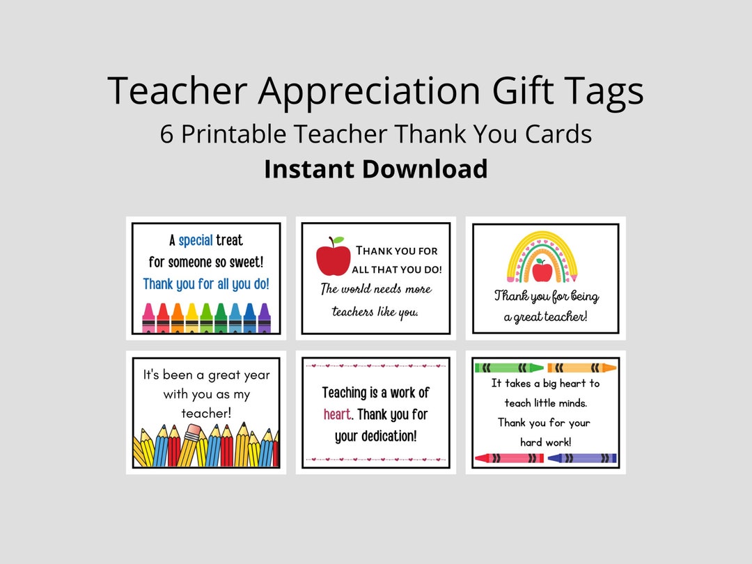 Printable Teacher Thank You Gift Tags (digital Download) - Etsy