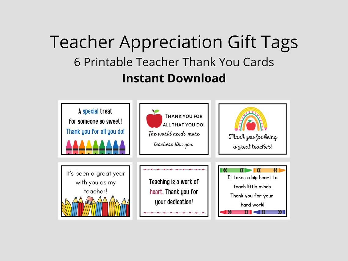 Printable Teacher Gift Tags Teacher Thank You Tags Teacher - Etsy