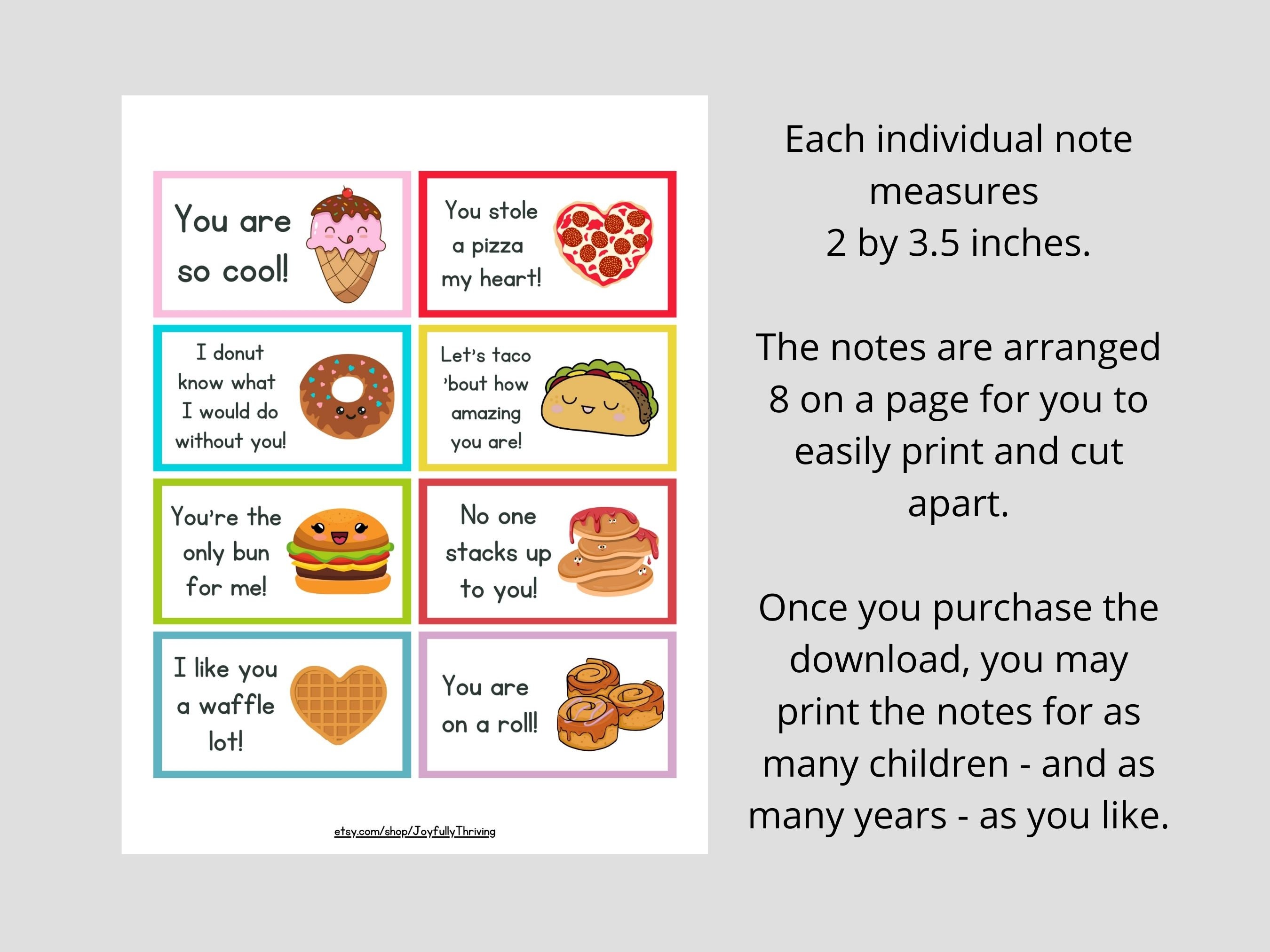 Food Theme Lunch Box Notes for Kids Encouraging Notes for Kids ...