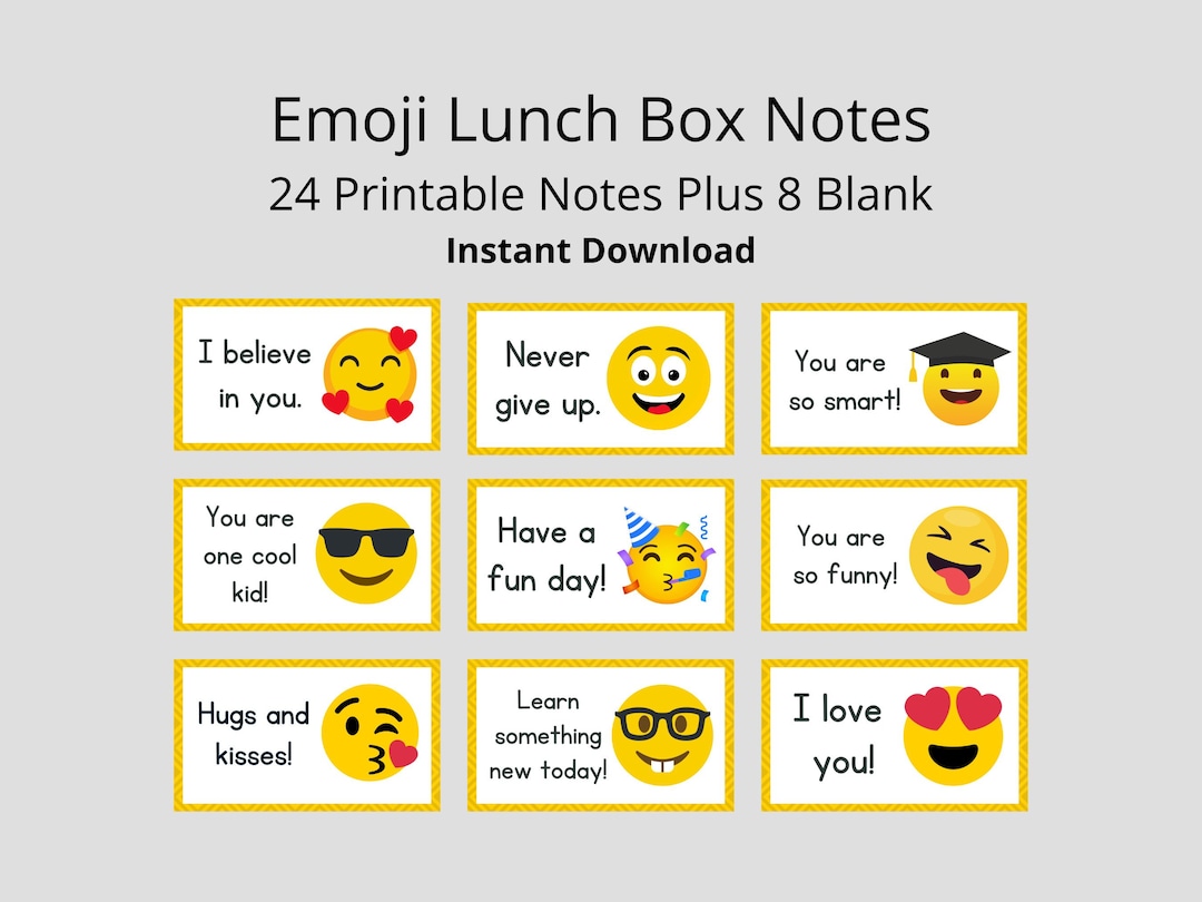 Emoji Lunch Box Notes for Kids, 24 Printable Cards (digital Download ...