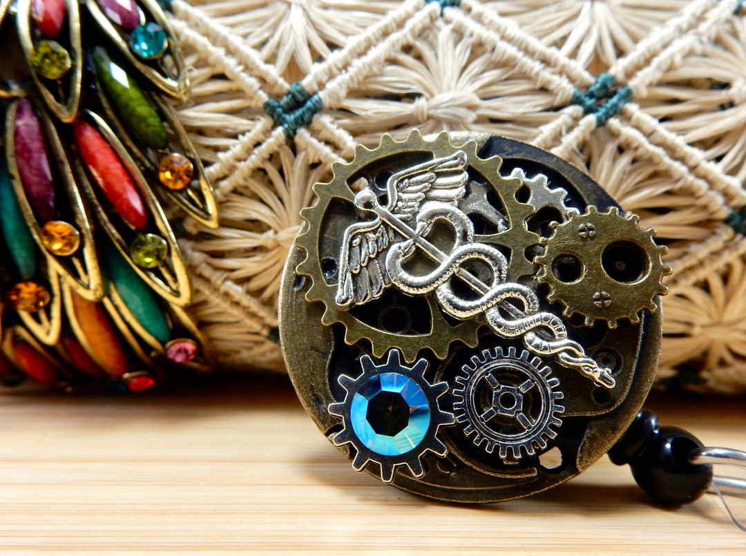 Badge Reel With Crystal • Caduceus Retractable Badge Reel • Customized ...