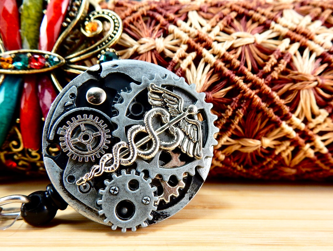 Medical Badge Holder, Caduceus ID Badge Holder Retractable, Steampunk ...