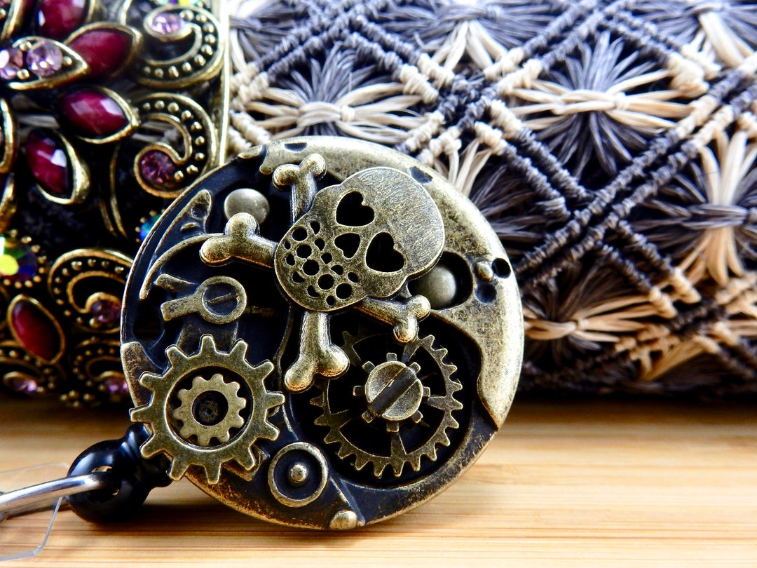 Skull Steampunk Badge Clip, Steampunk Retractable Badge Reel, Steampunk ...