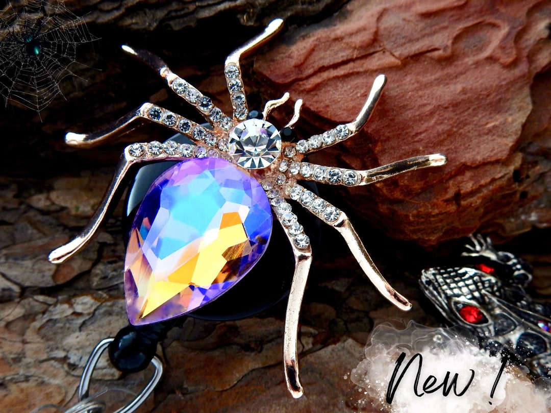Spider Badge Clip, Rhinestone Spider Badge Holder, Halloween Spider ...