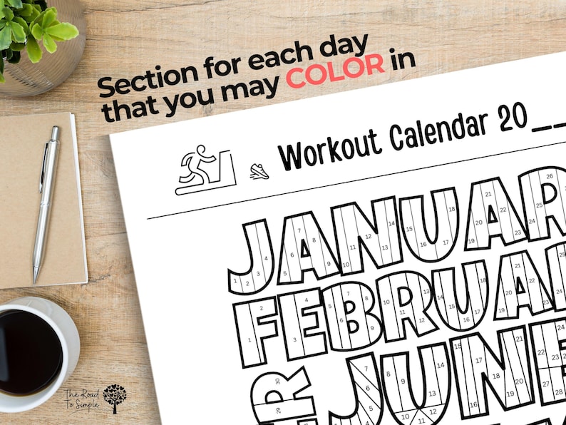 Workout Tracker Coloring Page: Printable Fitness Calendar (digital ...