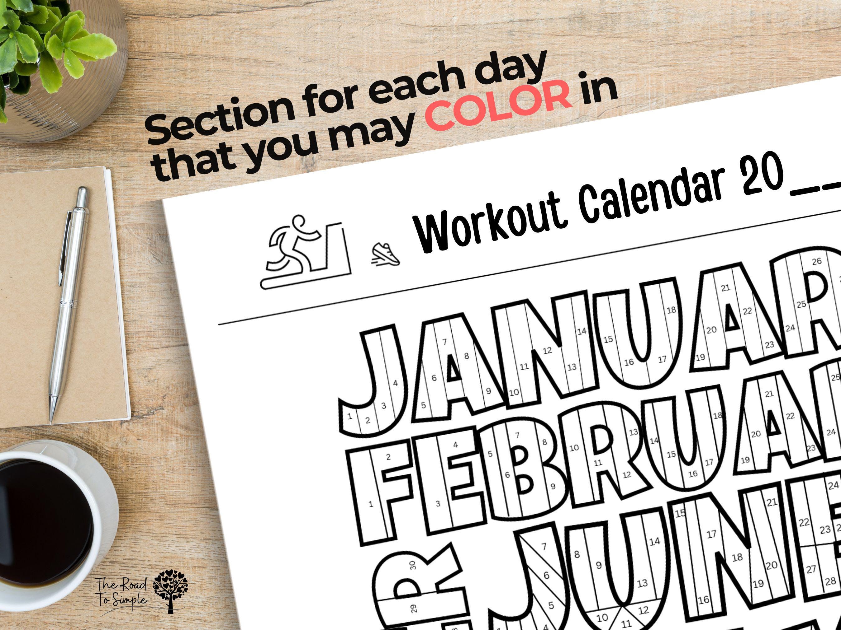 Workout Tracker Coloring Page: Printable Fitness Calendar (digital ...