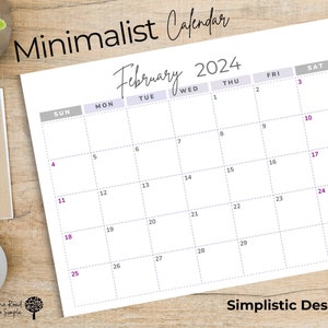 2024 Minimalist Calendar Printable 2024 Calendar Simplistic Calendar ...