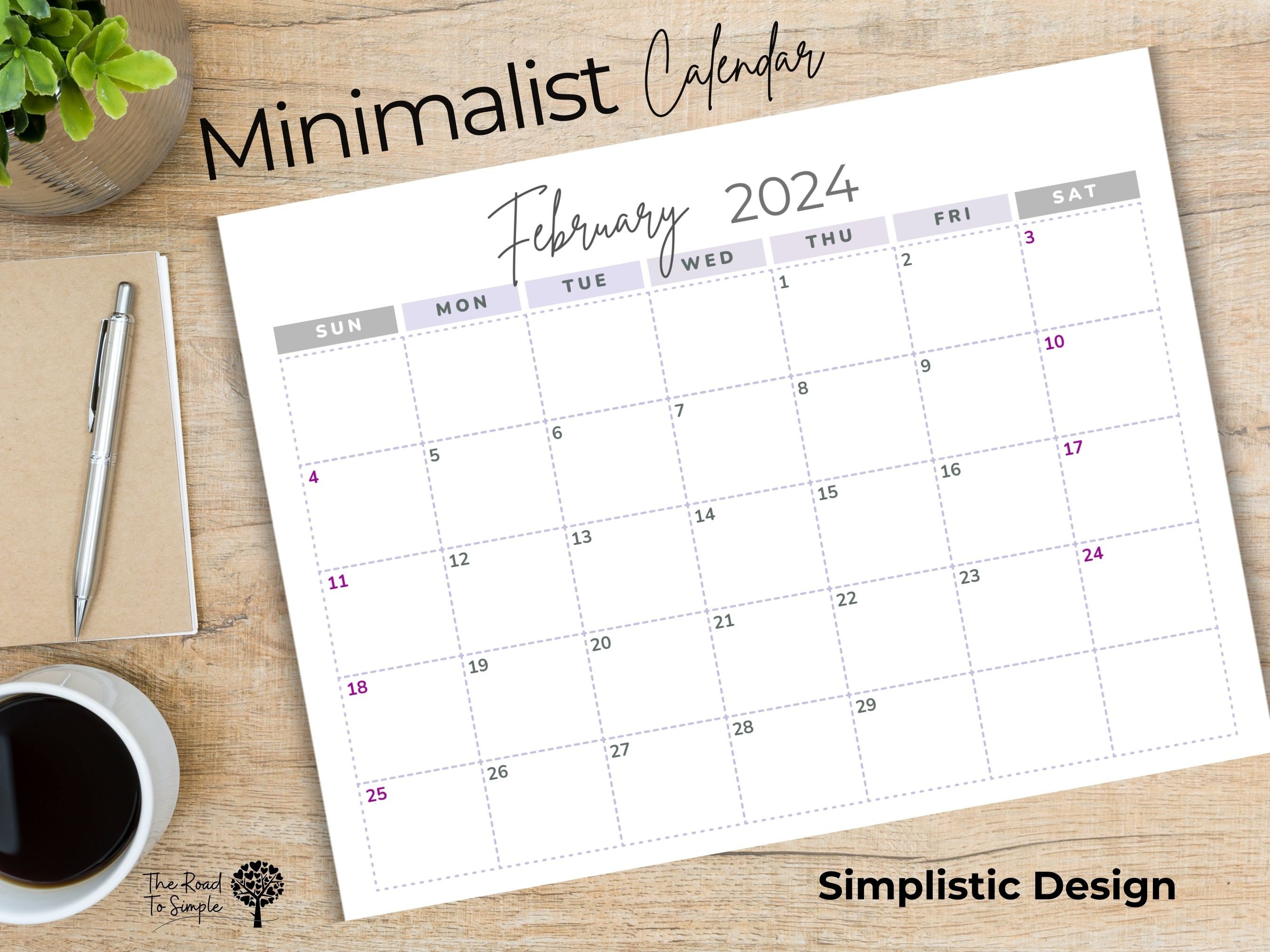 2024 Minimalist Calendar Printable 2024 Calendar Simplistic Calendar ...