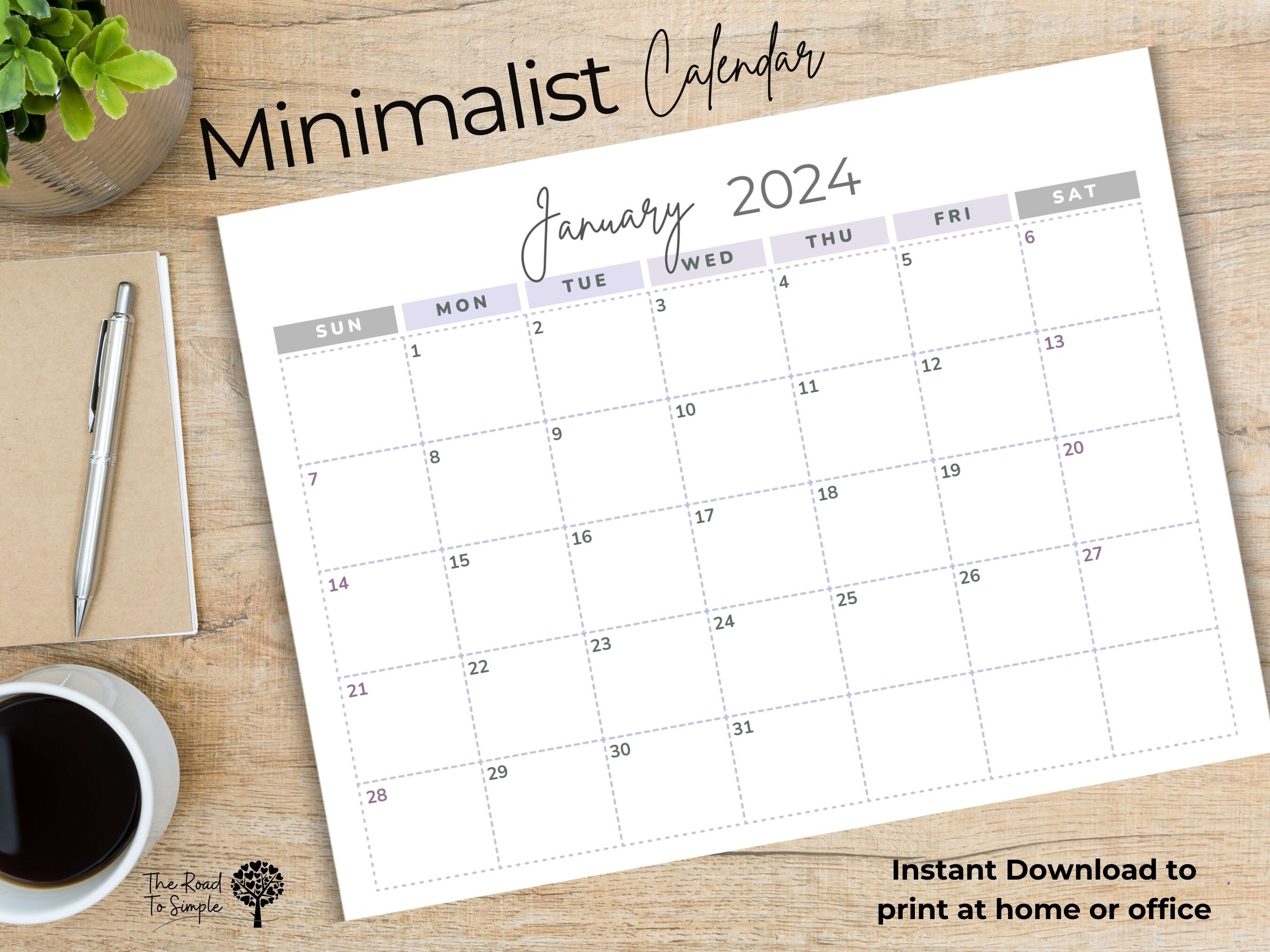 2024 Minimalist Calendar Printable 2024 Calendar Simplistic Calendar ...