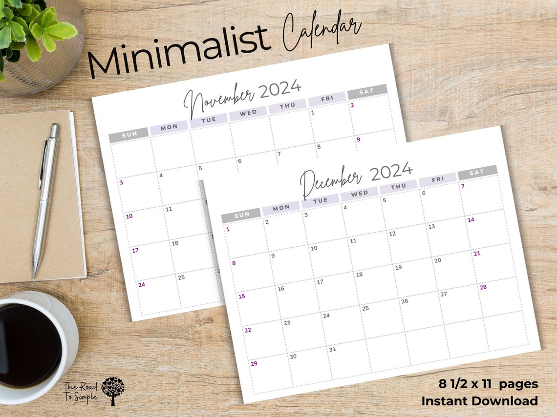 2024 Minimalist Calendar Printable 2024 Calendar Simplistic Calendar ...