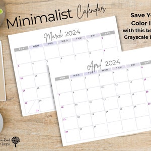 2024 Minimalist Calendar Printable 2024 Calendar Simplistic Calendar ...