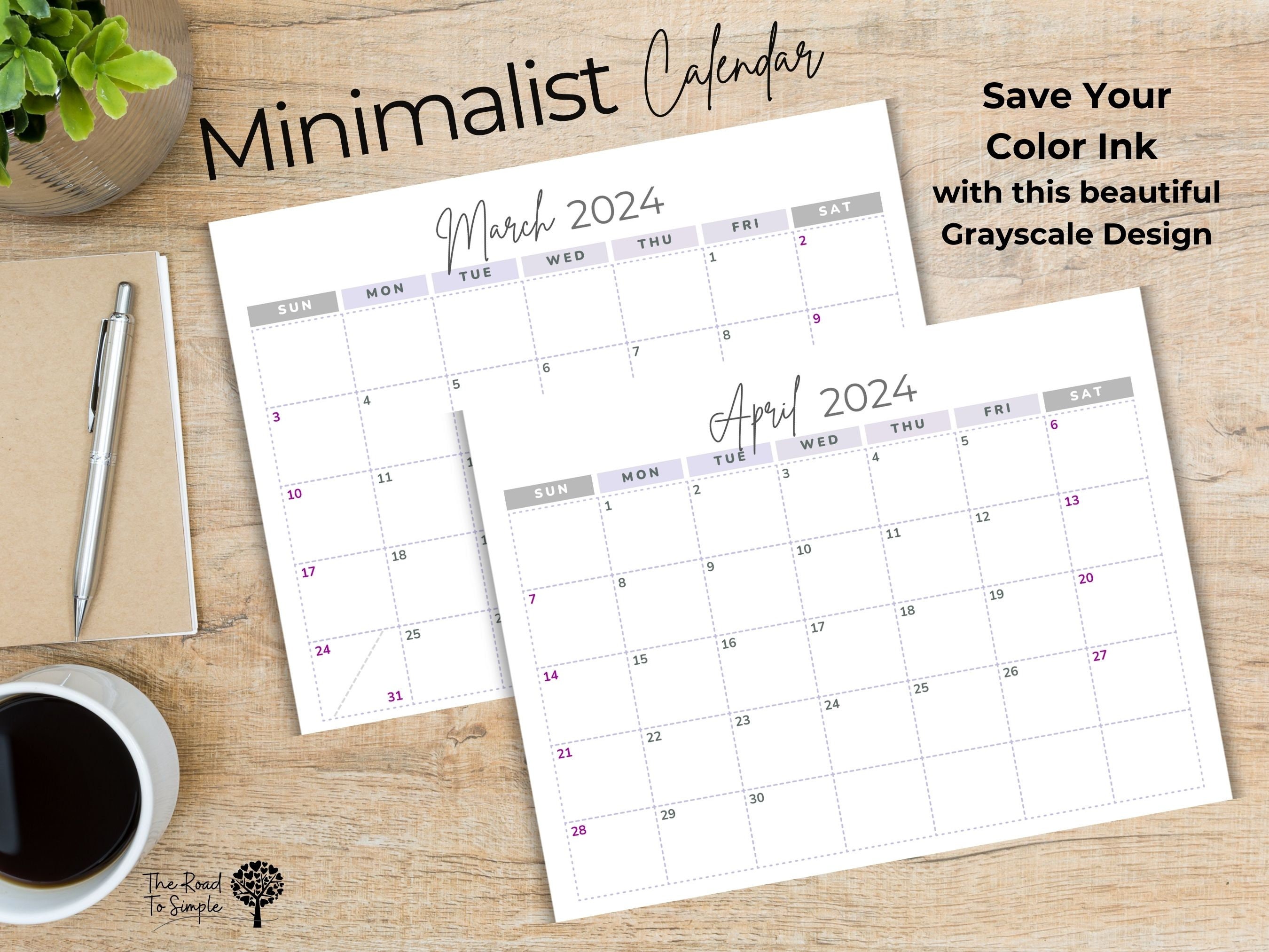 2024 Minimalist Calendar Printable 2024 Calendar Simplistic Calendar ...