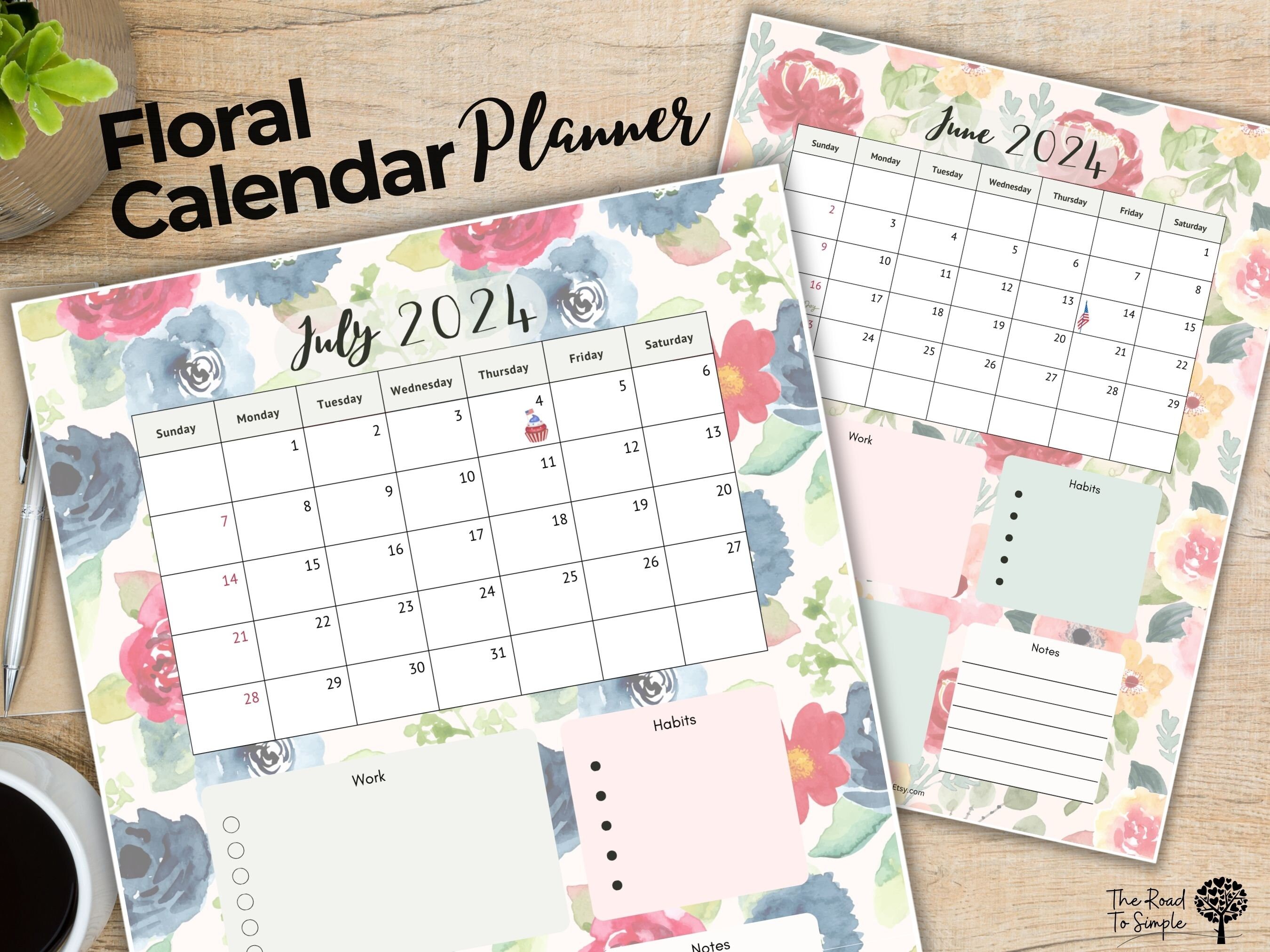 Printable 2024 Calendar Planner Floral 2024 Calendar 2024 Office ...