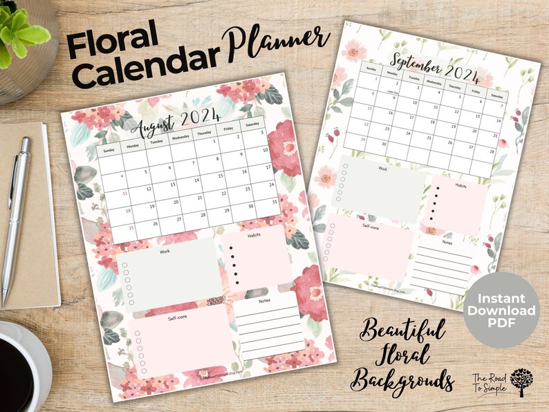 Printable 2024 Calendar Planner Floral 2024 Calendar 2024 Office ...
