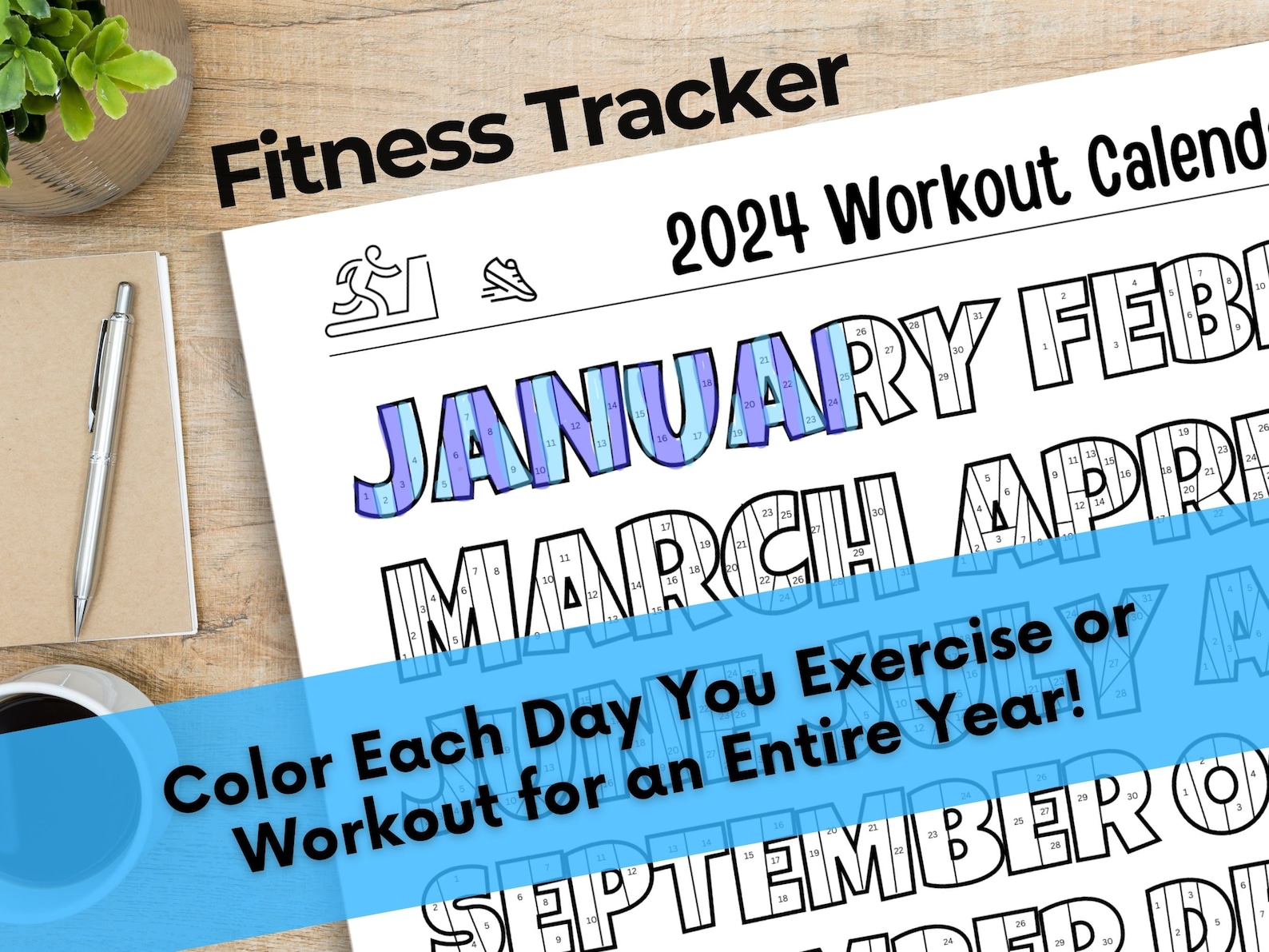 Workout Tracker Coloring Page Printable, Coloring Workout Calendar ...