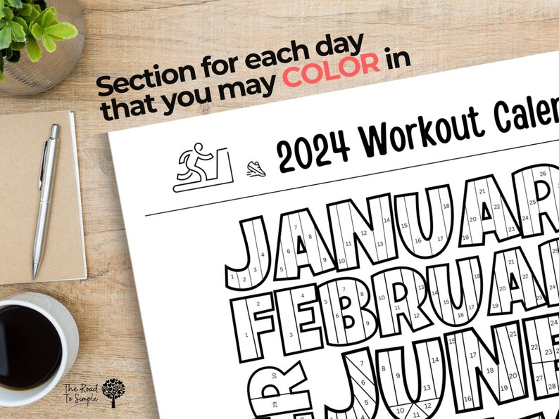Workout Tracker Coloring Page Printable, Coloring Workout Calendar ...