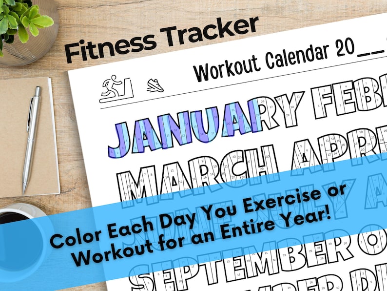 Workout Tracker Coloring Page: Printable Fitness Calendar (digital ...