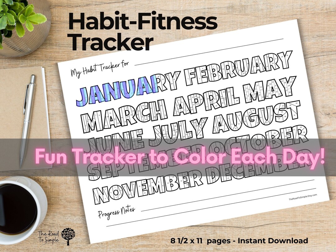 365 Day Habit Tracker: Color-in Monthly Fitness, Workout, Countdown ...