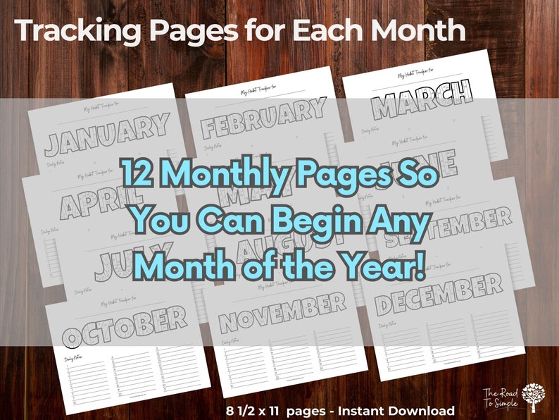 Set of 12: Monthly Habit Tracker Coloring Page Printable, Coloring ...
