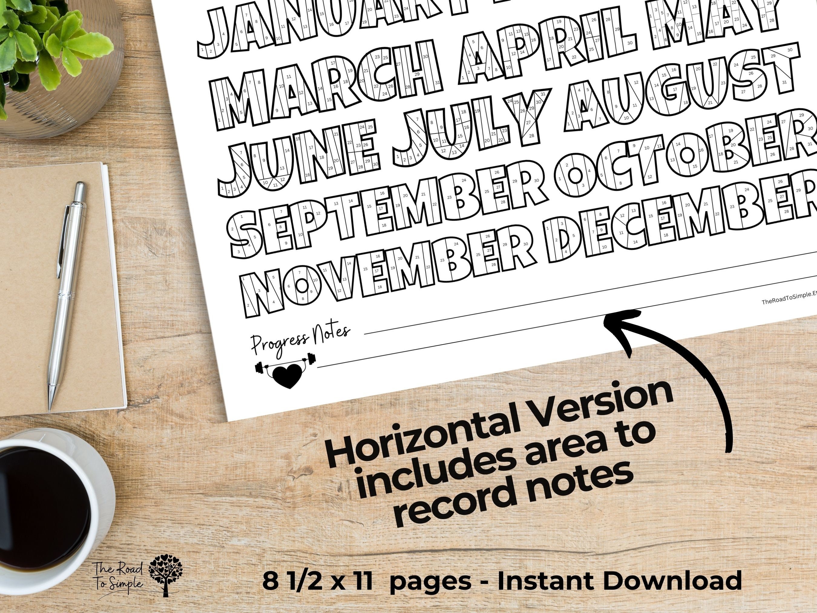 Workout Tracker Coloring Page: Printable Fitness Calendar (digital ...