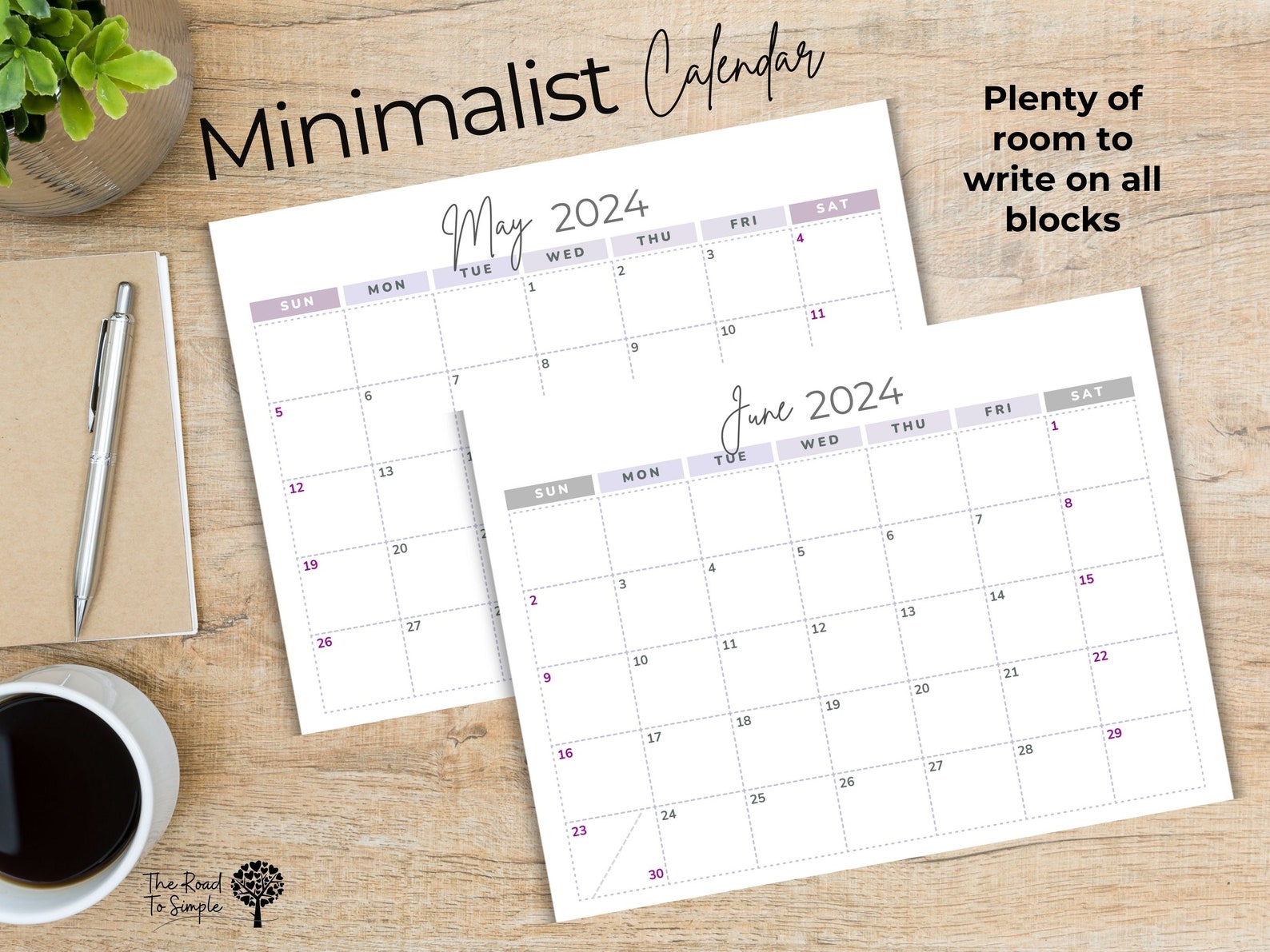 2024 Minimalist Calendar Printable 2024 Calendar Simplistic Calendar ...