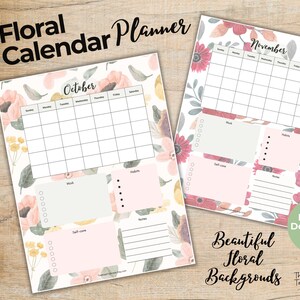 Printable Undated Monthly Calendar Planner - Floral Calendar - Office ...
