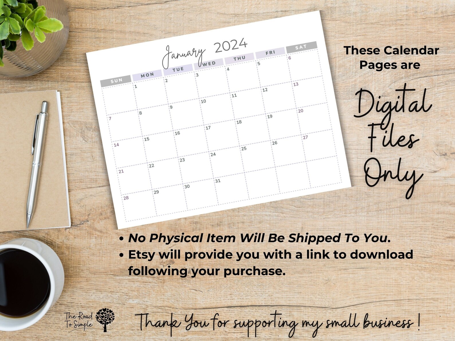 2024 Minimalist Calendar Printable 2024 Calendar Simplistic Calendar ...