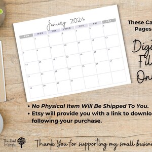 2024 Minimalist Calendar Printable 2024 Calendar Simplistic Calendar ...