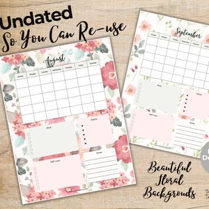 Printable Undated Monthly Calendar Planner - Floral Calendar - Office ...