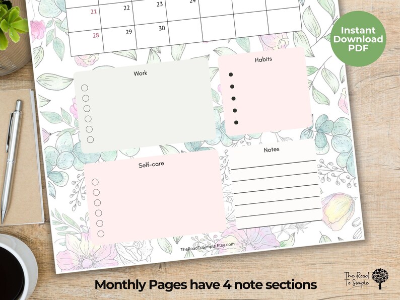 Printable 2024 Calendar Planner Floral 2024 Calendar 2024 Office ...