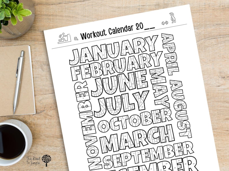 Workout Tracker Coloring Page: Printable Fitness Calendar (digital ...