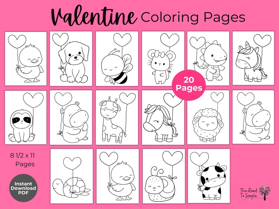 Valentine's Day Animal Coloring Pages: Kids Classroom Activity (PDF) - Etsy