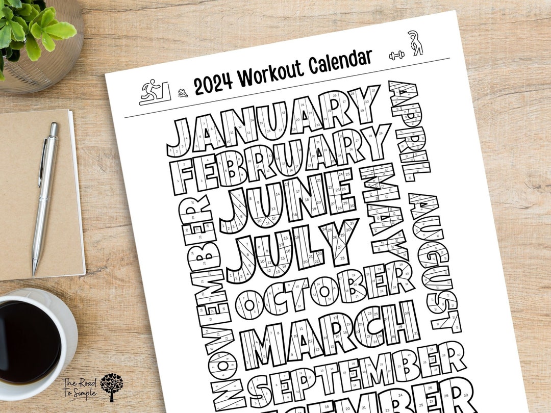 Workout Tracker Coloring Page Printable, Coloring Workout Calendar ...