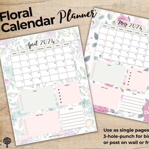 Printable 2024 Calendar Planner Floral 2024 Calendar 2024 Office ...