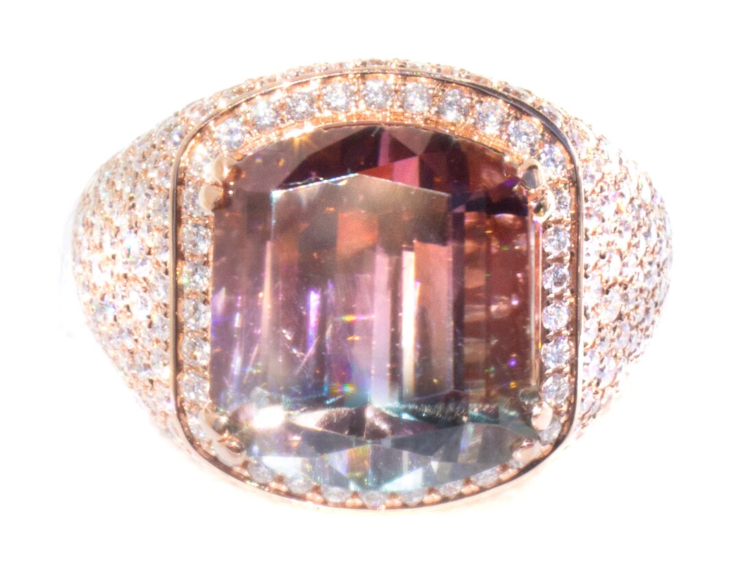 Gorgeous Bicolor Tourmaline & Diamond Ring - Etsy