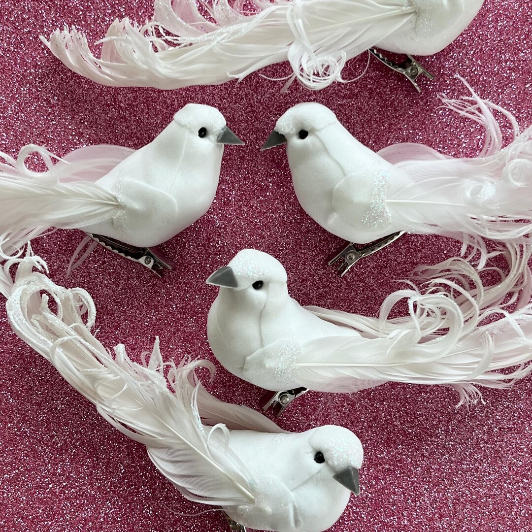12 White Dove Clip Ornament Feather Bird Wedding Decor Christmas Tree ...