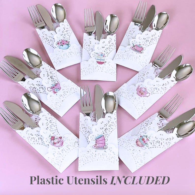 Plastic Utensil Set Tea Party Theme Lunch Table Decoration Spring Party ...