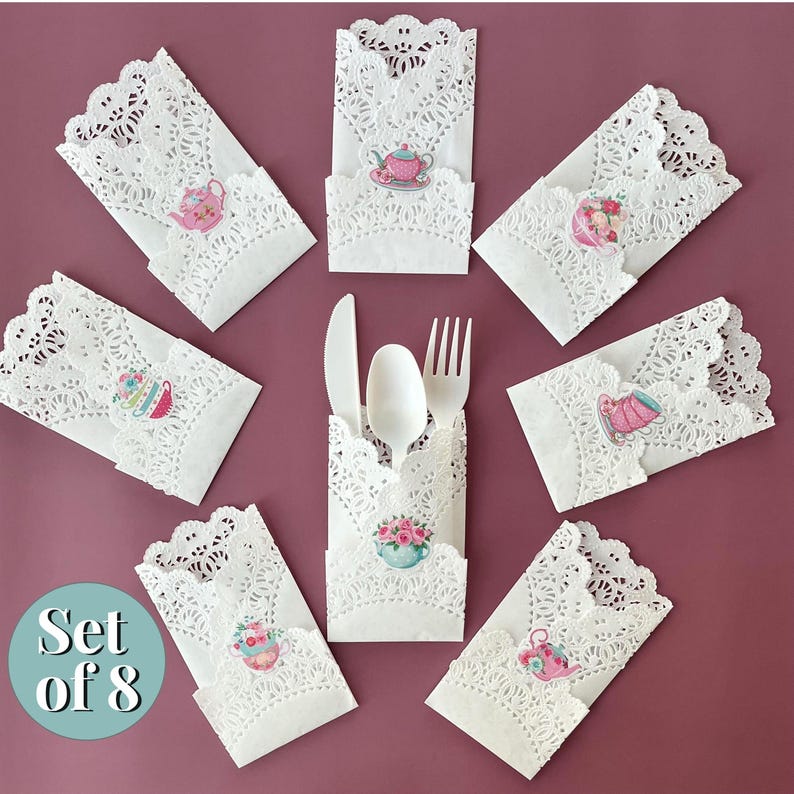 Tea Party Decoration Set Lunch Utensil Holder Cutlery Pouch Plastic ...