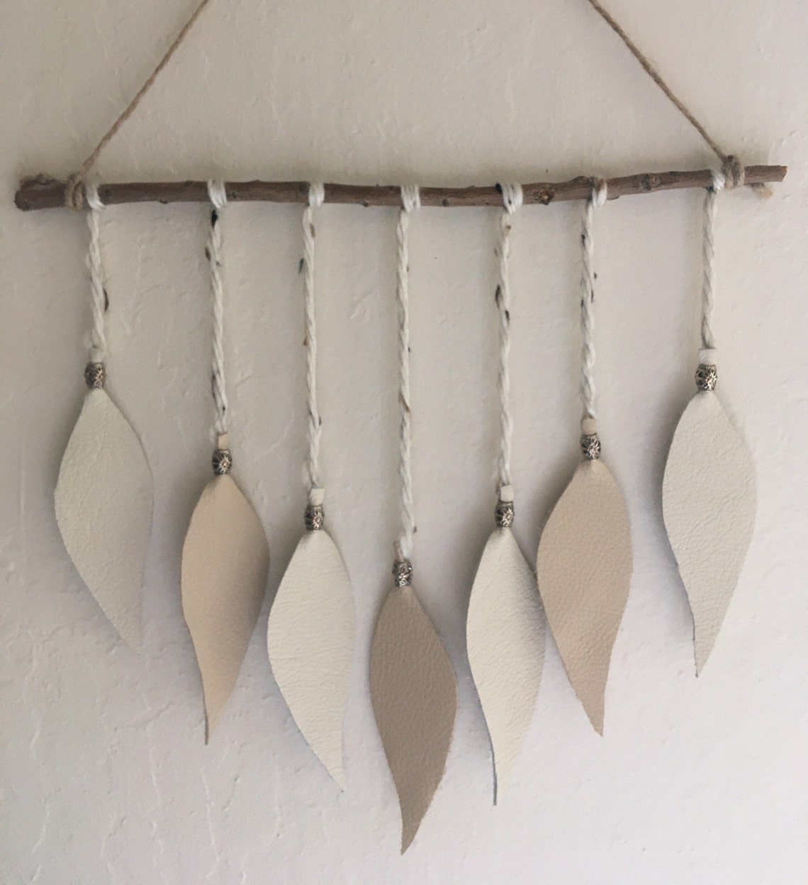 Natural Wall Hanging, Willow Leaves, Decor, Art, Twig, Twine, Leather ...