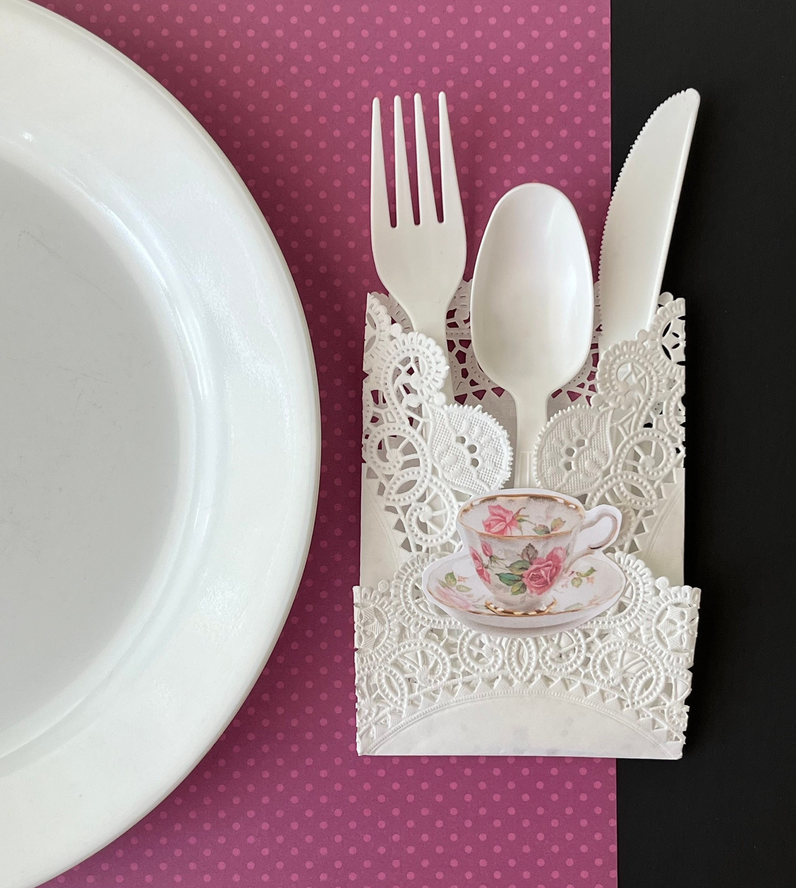 Dainty Tea Party Utensil Holder, Delicate Paper Doily Table Decor ...