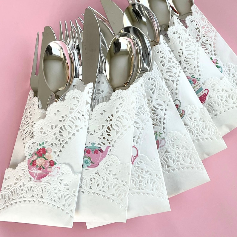 Plastic Utensil Set Tea Party Theme Lunch Table Decoration Spring Party ...