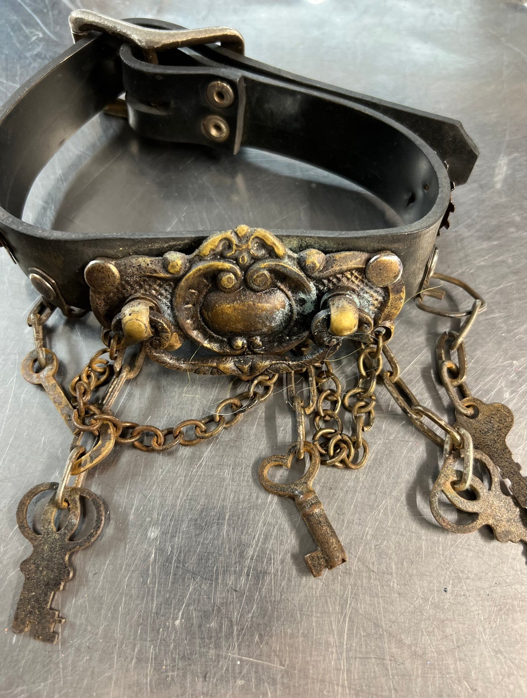 Weathered Collar Heavy Rubber Antique Keys Steampunk Burningman Wasteland Bespoke Chained - Etsy