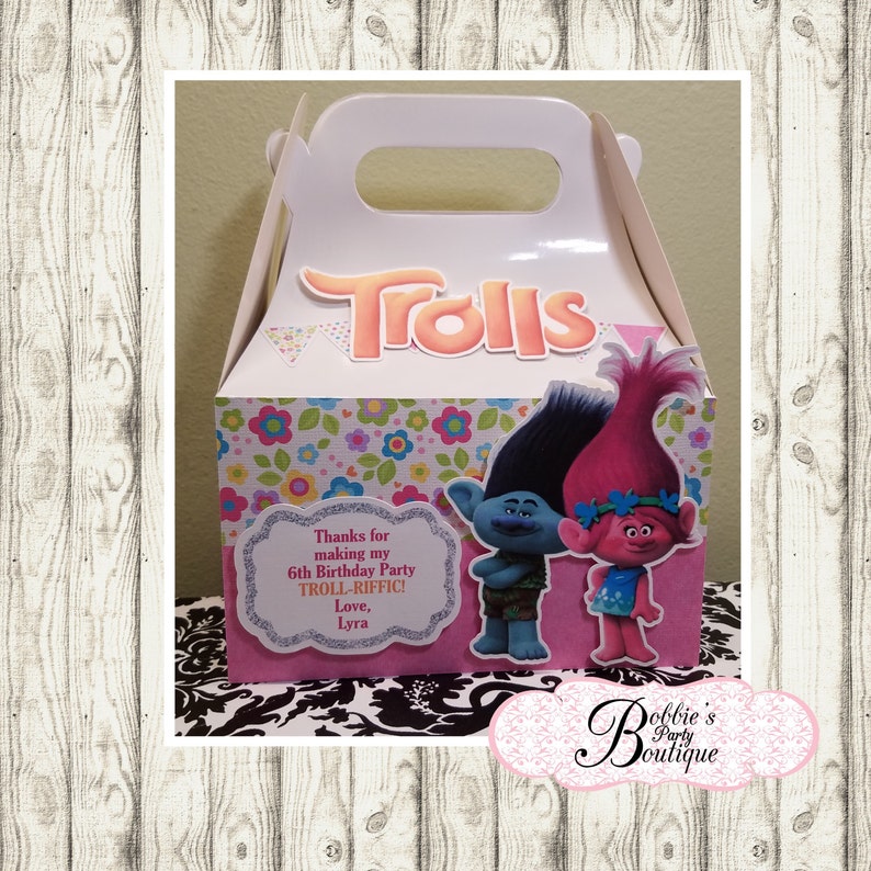 Trolls party favor box Trolls gable box 10 Trolls party | Etsy