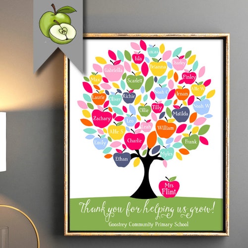 Personalised Teacher Rainbow Tree Gift Teacher Apple Tree | Etsy