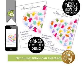 EDITABLE Teacher Gift Chalkboard Printable Class Thumbprint | Etsy